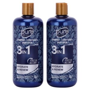 3-in-1 men's shower gel, shampoo and face wash - paraben & sulfate free, keeps you fresh all day! 2 pack.