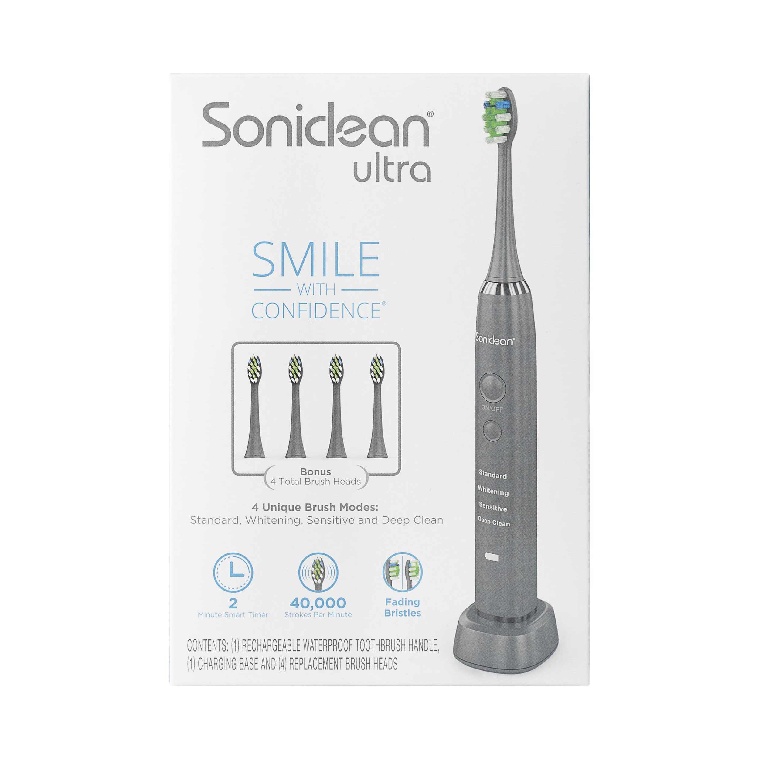 Soniclean Pro Ultra Sonic Toothbrush for Adults with 4 Toothbrush Heads, Rechargeable Toothbrush, Automatic Toothbrush, Sonic Toothbrush with Refills