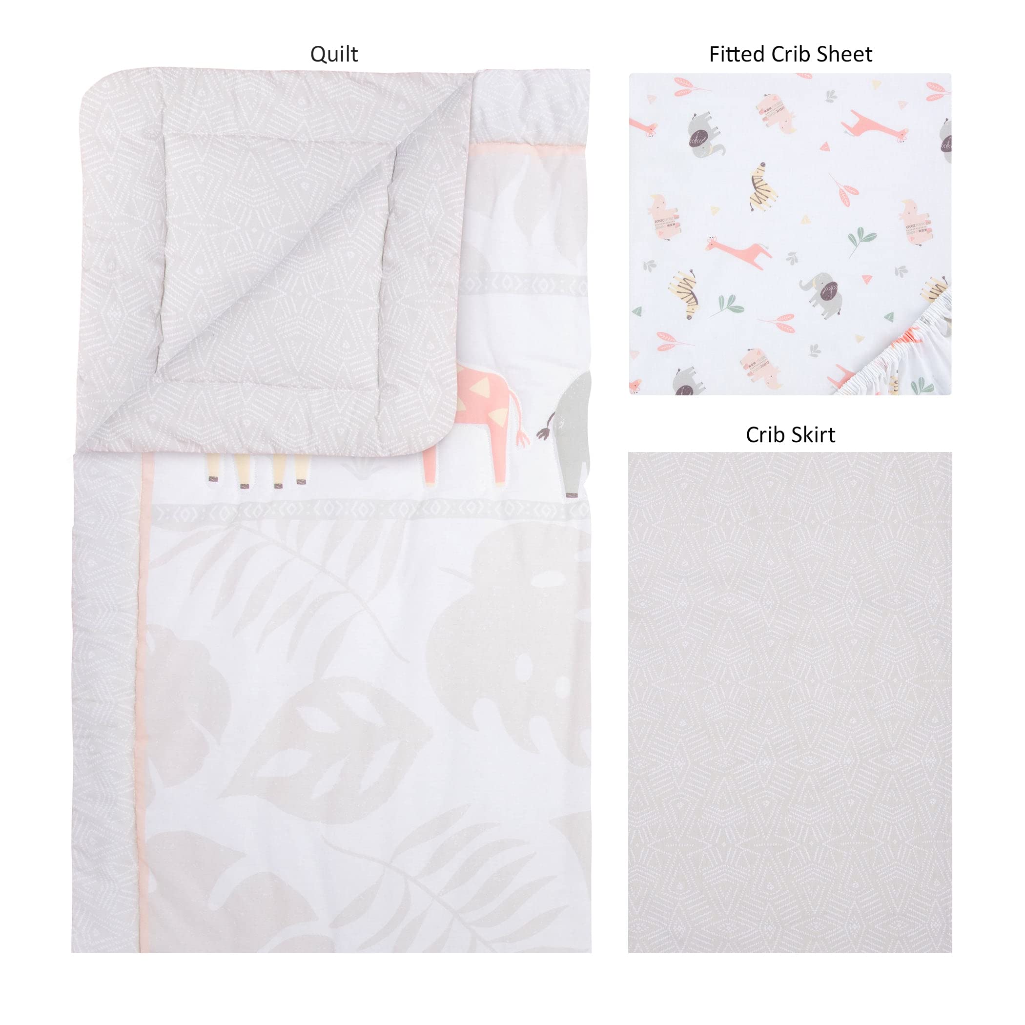 Trend Lab Sweet Jungle 3 Piece Crib Bedding Set, Includes Nursery Quilt, Fitted Crib Sheet and Crib Skirt