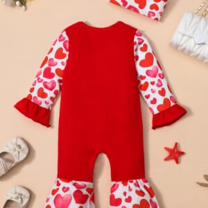 Valentines Baby Girl Outfit, 0-3 Months My First Valentines Day Baby Girl Outfit Letter Printed Long Sleeve Romper Ruffle Jumpsuits with Headband 2Pcs Set