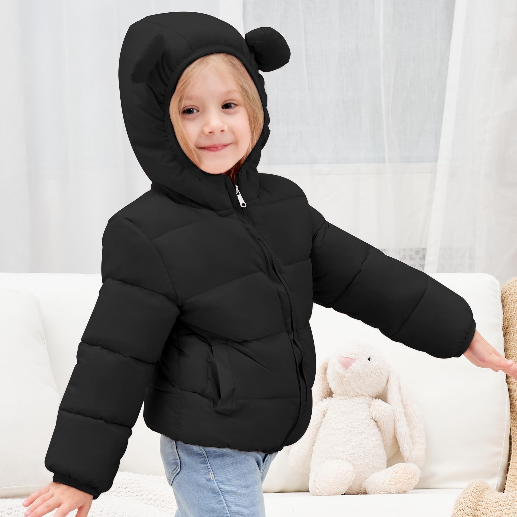 ANHDM Toddler Boys Girls Thicken Winter Coat Baby Fleece Warm Hooded Jacket Clothes 2024, Black, 2-3T/ Tag 100