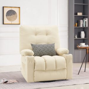 MCombo Large Power Swivel Glider Rocker Recliner Chair with Vibration and Heat for Nursery and USB Ports, Cup Holders and Pockets, Faux Leather 7748 (No Lift Chair) (Cream White, Large)