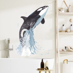 royolam killer whale jumping out of the water wall decal nursery orca sea animal wall sticker removable peel and stick waterproof wall art decor stickers for kids baby classroom preschool living room