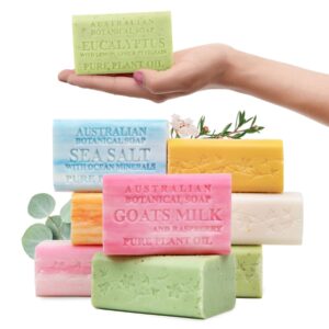 australian botanical soap, pure plant oil soaps, 8 bar soap variety pack | 6.6 oz (187g) natural soap base | all skin types | women & men | shea butter enriched bar soap - pack of 8