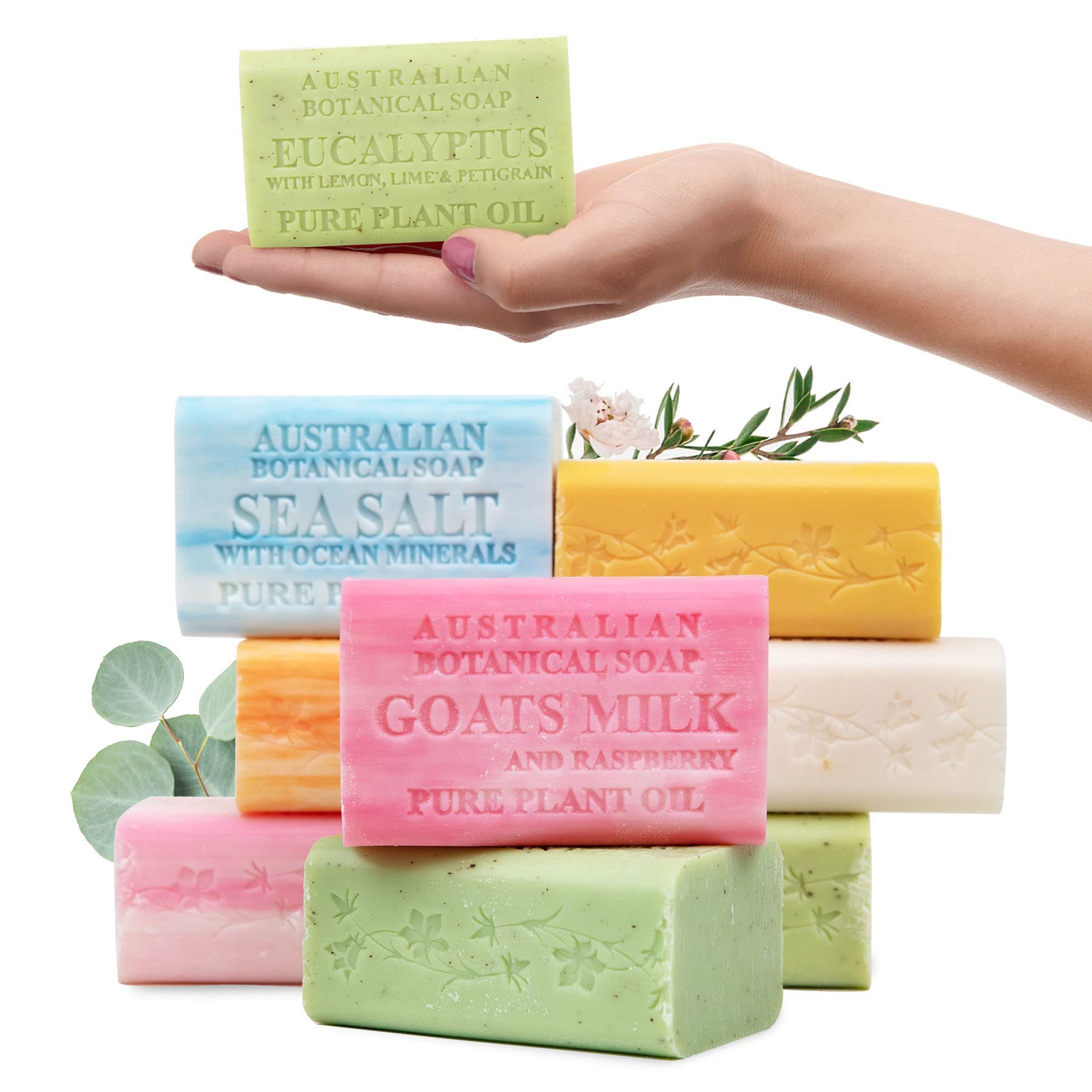 Australian Botanical Soap, Pure Plant Oil Soaps, 8 Bar Soap Variety Pack | 6.6 oz (187g) Natural Soap Base | All Skin Types | Women & Men | Shea Butter Enriched Bar Soap - Pack of 8