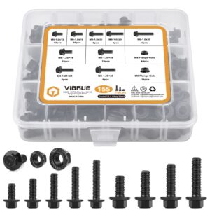 vigrue 155pcs m6-1.0 m8-1.25 flanged hex bolts, m6 x 12/16/20/25/30mm and m8 x 16/20/25/30mm flange hexagon screws bolts nuts 10.9 alloy steel black zinc plated full unc thread