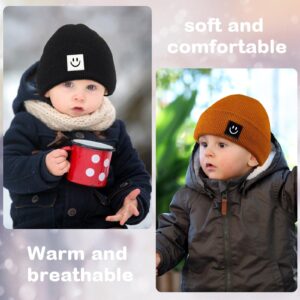 Mepase 3 Pcs Baby Smile Face Beanie Cap Beanie Knit Hats for Toddler Kids Beanie Caps Smile Face Embroidered Soft Winter Hats (US, Age, 6 Months, 36 Months, Black, White and Caramel)