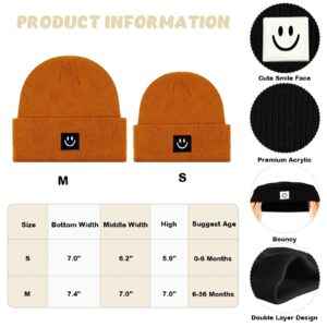 Mepase 3 Pcs Baby Smile Face Beanie Cap Beanie Knit Hats for Toddler Kids Beanie Caps Smile Face Embroidered Soft Winter Hats (US, Age, 6 Months, 36 Months, Black, White and Caramel)