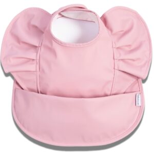 bibtique ruffle smock bibs for babies 6-24 months - waterproof food catcher bibs with pocket - mess proof baby eating bibs