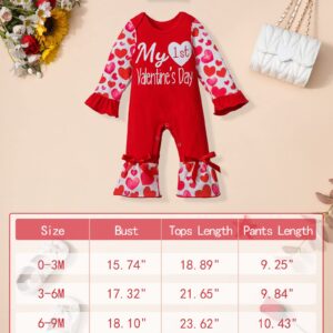 Valentines Baby Girl Outfit, 0-3 Months My First Valentines Day Baby Girl Outfit Letter Printed Long Sleeve Romper Ruffle Jumpsuits with Headband 2Pcs Set