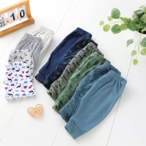 Hakochia Soft and Comfy 100% Cotton Baby Pants for Baby Boys and Girls with Ample Diaper Room 0-12 Months Blue