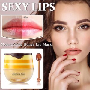 4PCS Honey Lip Balm Honey Pot & Strawberry Sleeping Lip Mask, Propolis Moisturizing Honey Lip Mask Lip Balm, Hydrating & Prevention Dry and Cracked Lip Scrubs Exfoliator, Winter Lip Care Products