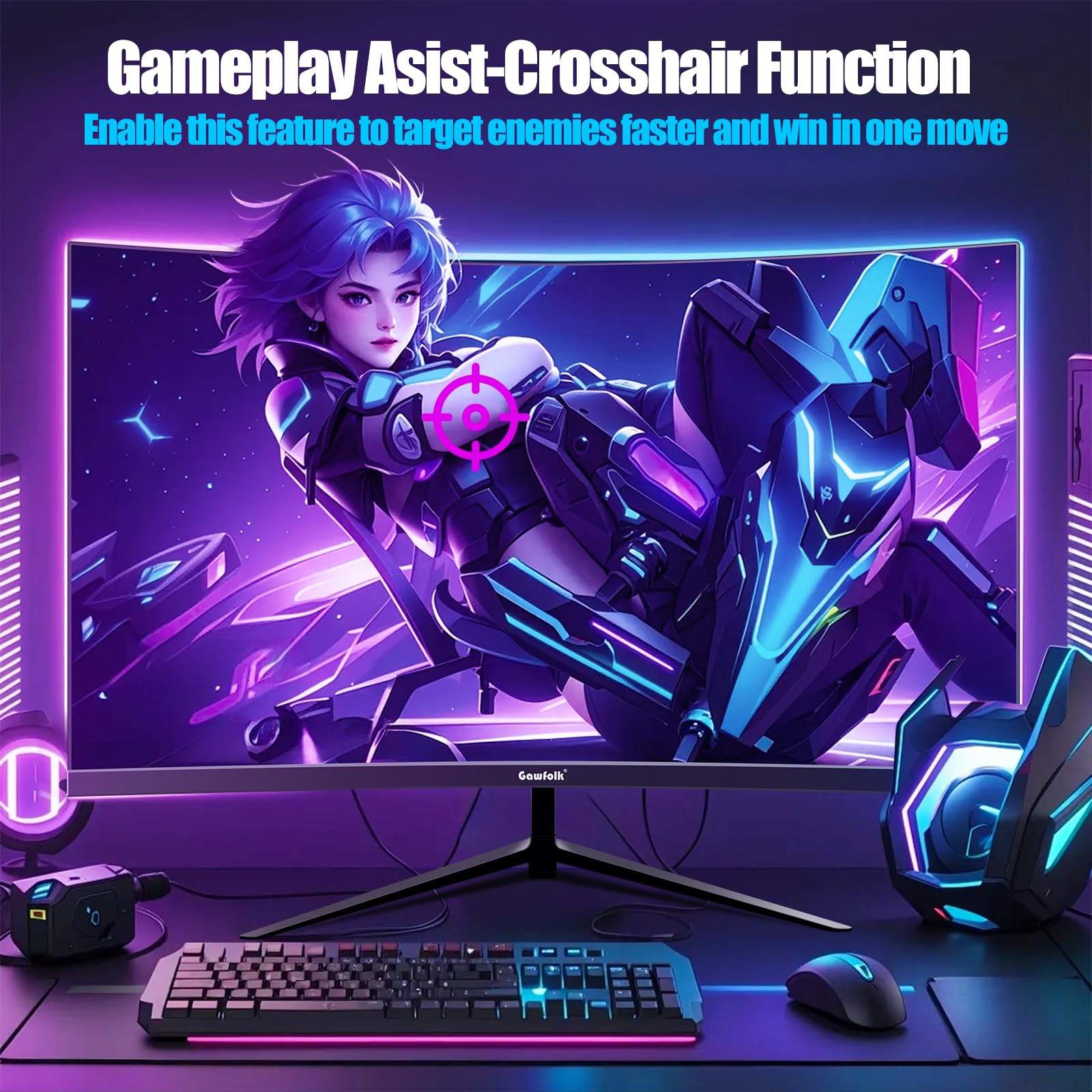 Gawfolk 2K 165Hz Curved Monitor, 27 Inch QHD 2560x1440p 144Hz Gaming Monitor with AMD FreeSync, Flicker-Free, 2X HDMI 2.0, DP 1.4, Ultra-Thin Frameless 1800R Screen PC Monitor