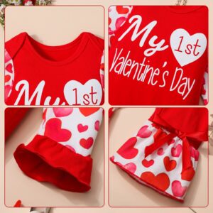 Valentines Baby Girl Outfit, 0-3 Months My First Valentines Day Baby Girl Outfit Letter Printed Long Sleeve Romper Ruffle Jumpsuits with Headband 2Pcs Set