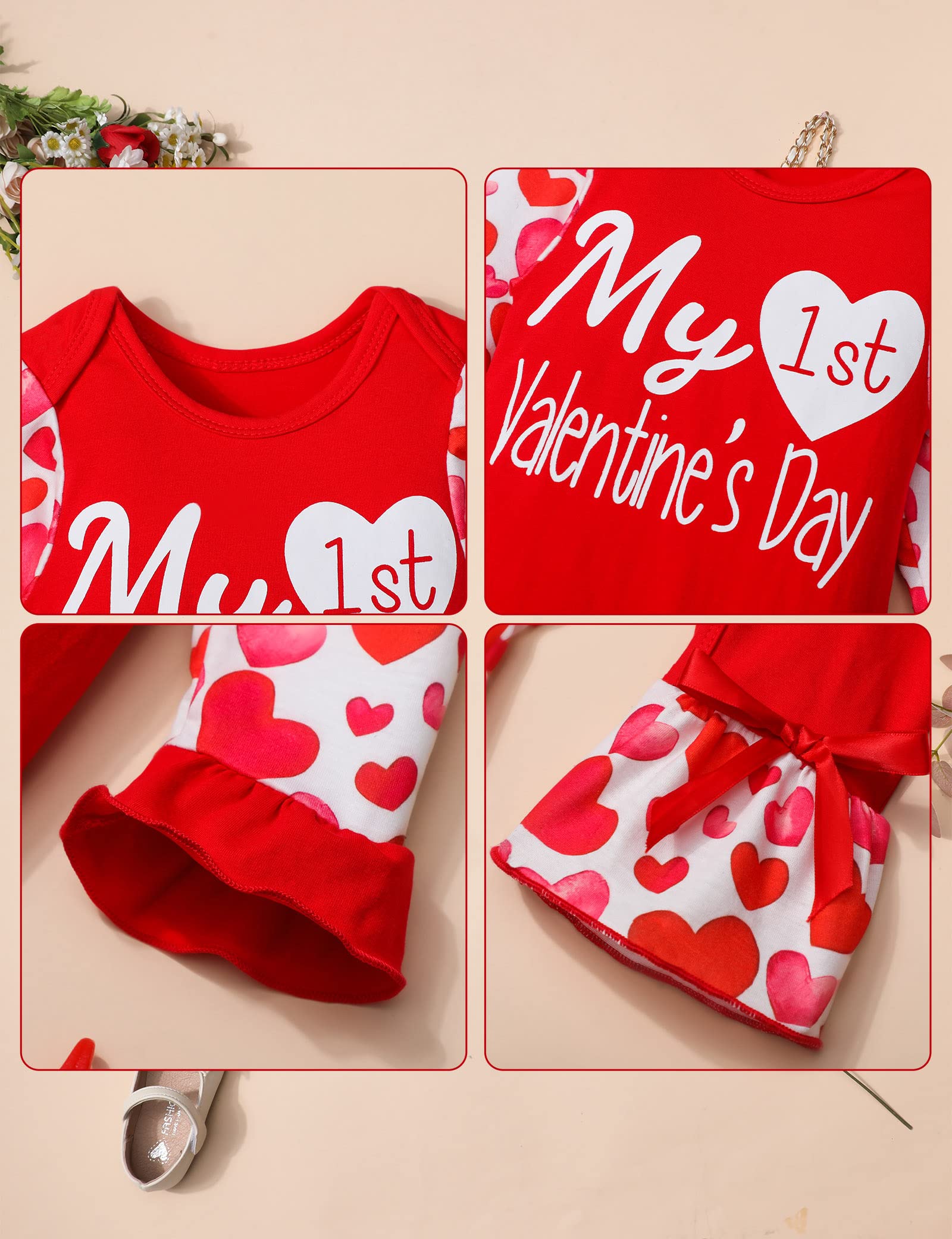 Valentines Baby Girl Outfit, 0-3 Months My First Valentines Day Baby Girl Outfit Letter Printed Long Sleeve Romper Ruffle Jumpsuits with Headband 2Pcs Set