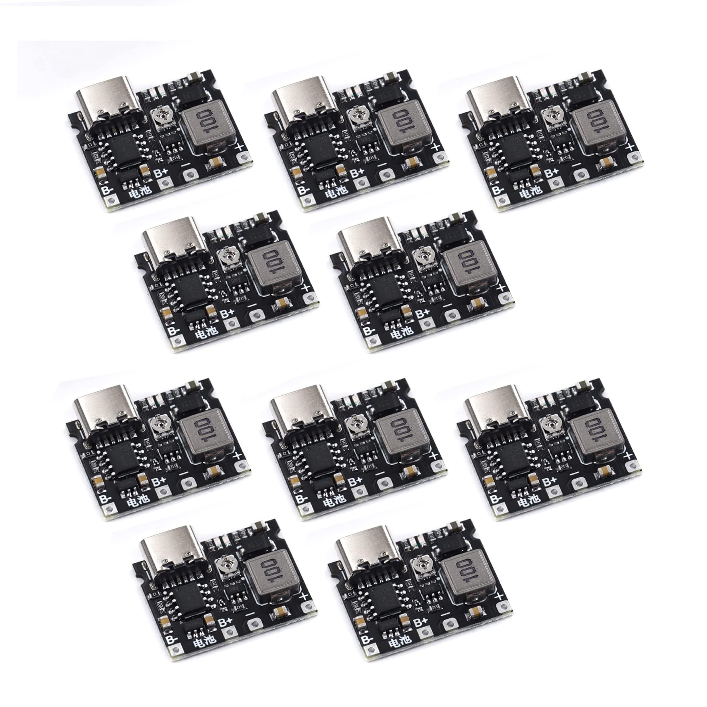 Teyleten Robot 18650 Lithium Li-ion 3.7V 4.2V Battery Charger Board DC-DC Step Up Boost Module TP4056 DIY Kit Parts Type-C 10pcs