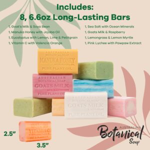 Australian Botanical Soap, Pure Plant Oil Soaps, 8 Bar Soap Variety Pack | 6.6 oz (187g) Natural Soap Base | All Skin Types | Women & Men | Shea Butter Enriched Bar Soap - Pack of 8