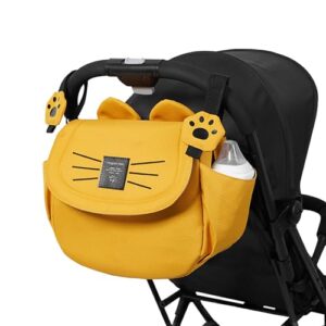 sunveno universal stroller organizer with insulated cup holder & shoulder strap cute diaper mommy travel bag for stroller like uppababy, baby jogger, britax, bob, umbrella and pet stroller, yellow