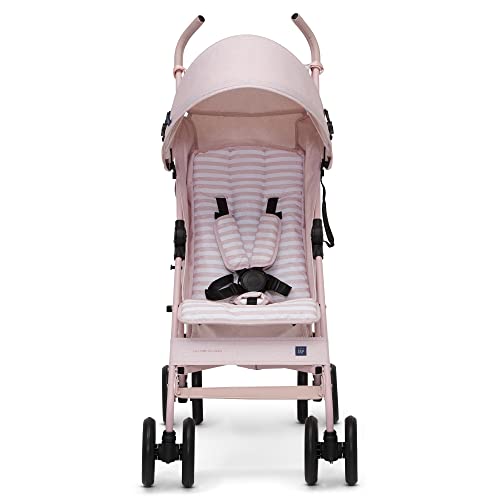 babyGap Classic Stroller - Lightweight Stroller with Recline, Compact Fold & Removable Parent Organizer - Made with Sustainable Materials, Pink Stripes