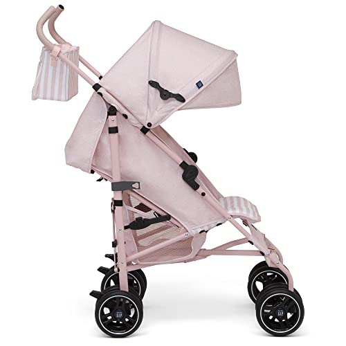 babyGap Classic Stroller - Lightweight Stroller with Recline, Compact Fold & Removable Parent Organizer - Made with Sustainable Materials, Pink Stripes