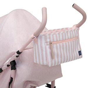 babyGap Classic Stroller - Lightweight Stroller with Recline, Compact Fold & Removable Parent Organizer - Made with Sustainable Materials, Pink Stripes