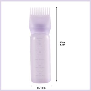 Pimoys Root Comb Applicator Bottle 6 Ounce, 2 Pack Oil Applicator for Hair Dye, Bottle Applicator Brush with Graduated Scale, Purple