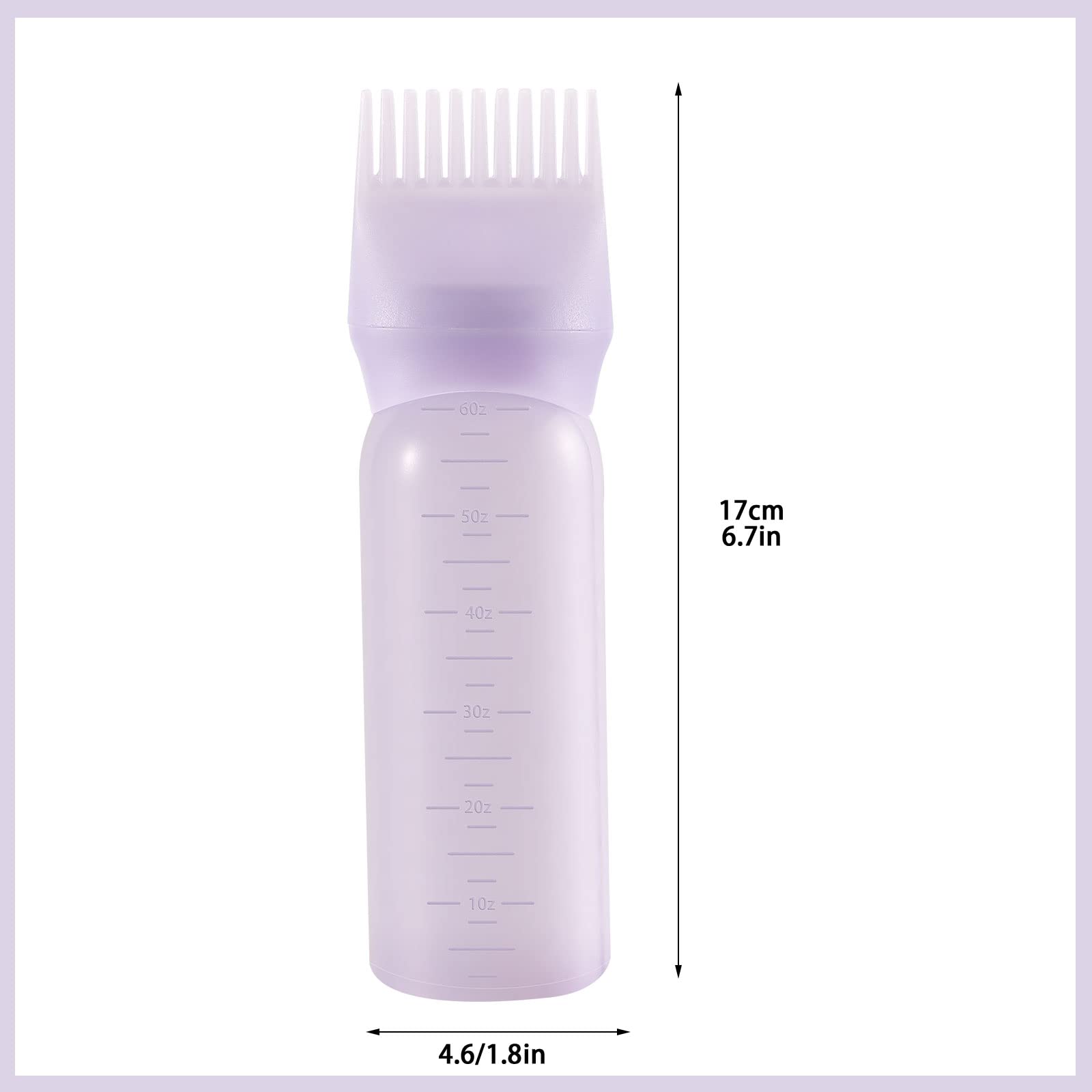 Pimoys Root Comb Applicator Bottle 6 Ounce, 2 Pack Oil Applicator for Hair Dye, Bottle Applicator Brush with Graduated Scale, Purple