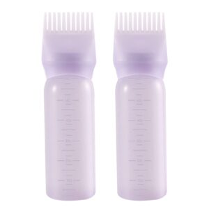 pimoys root comb applicator bottle 6 ounce, 2 pack oil applicator for hair dye, bottle applicator brush with graduated scale, purple