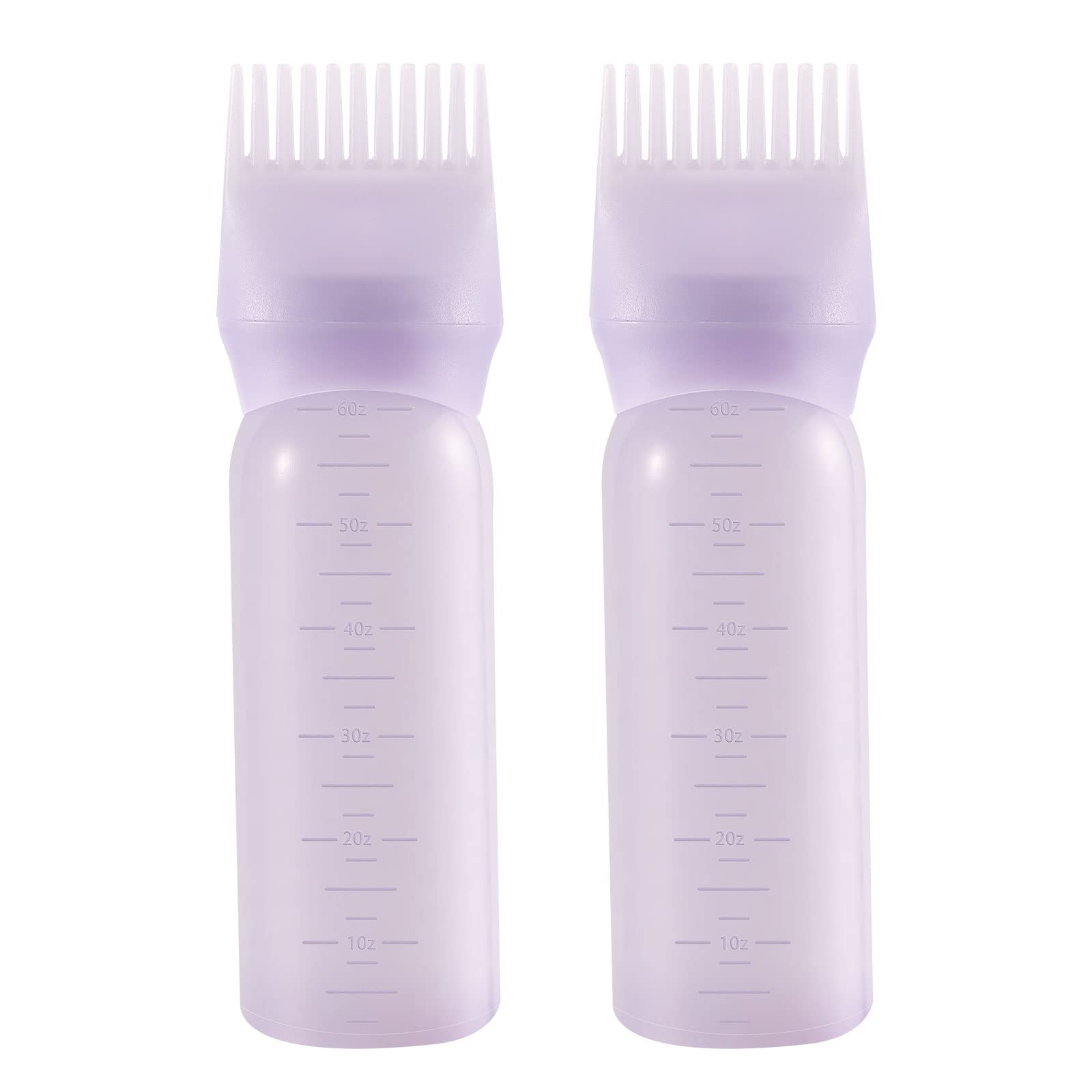 Pimoys Root Comb Applicator Bottle 6 Ounce, 2 Pack Oil Applicator for Hair Dye, Bottle Applicator Brush with Graduated Scale, Purple