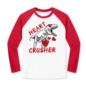 valentine's day toddler boys girls white dinosaur heart crusher top raglan long sleeve shirt 1-2 years