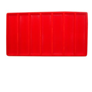 cutebox company black plastic tray (14.75” x 8.25” x 1”) with 7 compartment red flocked tray insert for jewelry storage, organization, merchandise, display