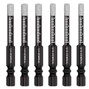 dry diamond drill bits set 6pcs, porcelain drill bits with cooling wax for ceramic granite marble tile stone glass hard materials (not for wood), 3pcs 1/4''(6mm)+3pcs 3/16'' (5mm) with storage case