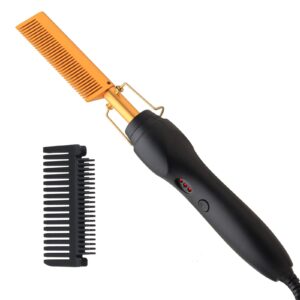 hot comb electric pressing comb with anti-scald and ceramic plates - versatile hair straightener, curler, and heated brush for beard styling and travel