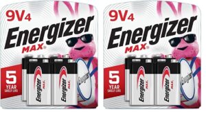 energizer 9v batteries, max premium 9 volt battery alkaline, 4 count (pack of 2)