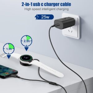 2 in1 Samsung Watch Charger,25W USB C Fast Charger Compatible with Galaxy Watch 7/6/6 Classic/5 Pro/5/4 /4 classic/3/Active2/1 and GalaxyS24/S23 /S22/21/20 Note/Z Fold 6(5ft)