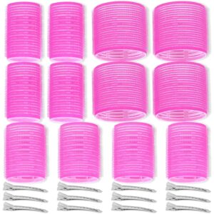 self grip hair rollers curlers set - 24 pieces with 3 sizes (4 jumbo, 4 large, 4 medium) and 12 clips for volume on long, short, thick, or fine hair