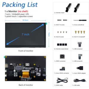 FREENOVE 7 Inch HDMI Touchscreen Monitor for Raspberry Pi 5 4 Jetson Nano PC (No Shell), 1024x600 Pixel IPS Display, 5-Point Touch Capacitive Screen