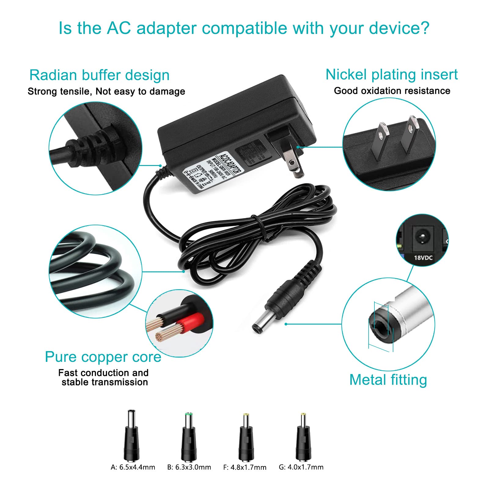 18V AC DC Power Supply Adapter Charger Cable Cord Fit for Hyperice Hypervolt 2 Pro,Hypervolt 2 53200 038-00,Hypervolt Go 55000 001-00,Hypervolt Go 2 55200,Vyper 3 Massager Gun Charger Replacement