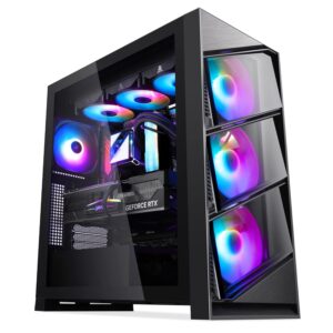 segotep t3 black mid-tower atx gaming pc case, support top & side 360mm radiators, gpu snap-on opening & closing front panel, type-c ready, tool-free disassemble (pre-install one argb & pwm fan)