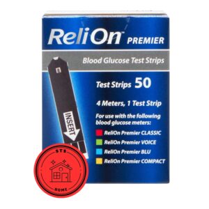 relion premier blood glucose test strips | blood glucose test strips | test strips for diabetes | blood sugar test strips | diabetic test strips | reli on premier test strips 50 count + sts sticker.