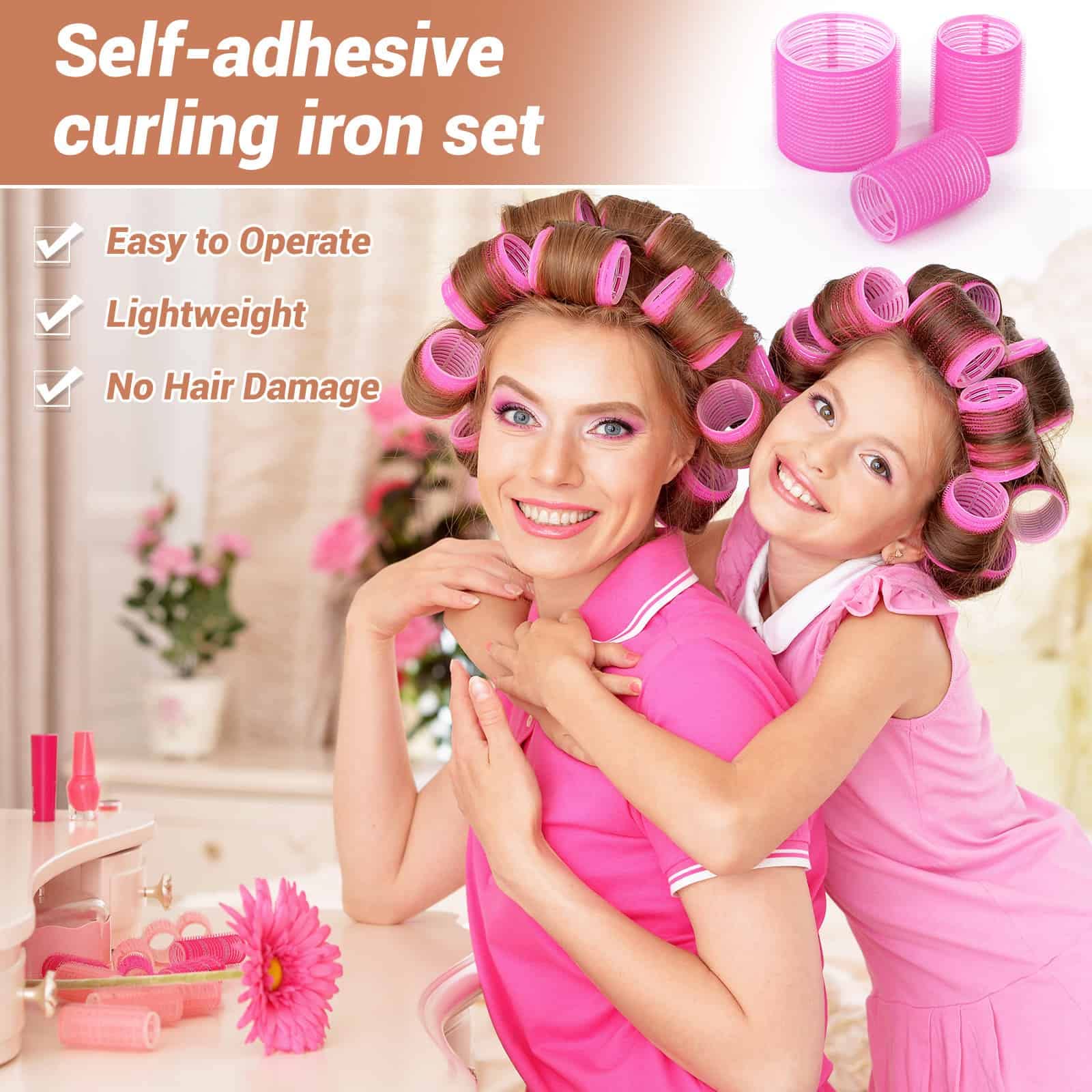 Self Grip Hair Rollers Curlers Set - 24 Pieces with 3 Sizes (4 Jumbo, 4 Large, 4 Medium) and 12 Clips for Volume on Long, Short, Thick, or Fine Hair