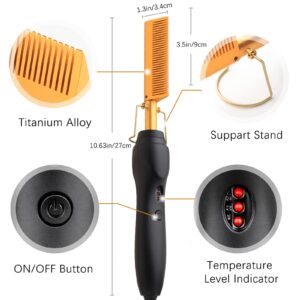 Hot Comb Electric Pressing Comb with Anti-Scald and Ceramic Plates - Versatile Hair Straightener, Curler, and Heated Brush for Beard Styling and Travel