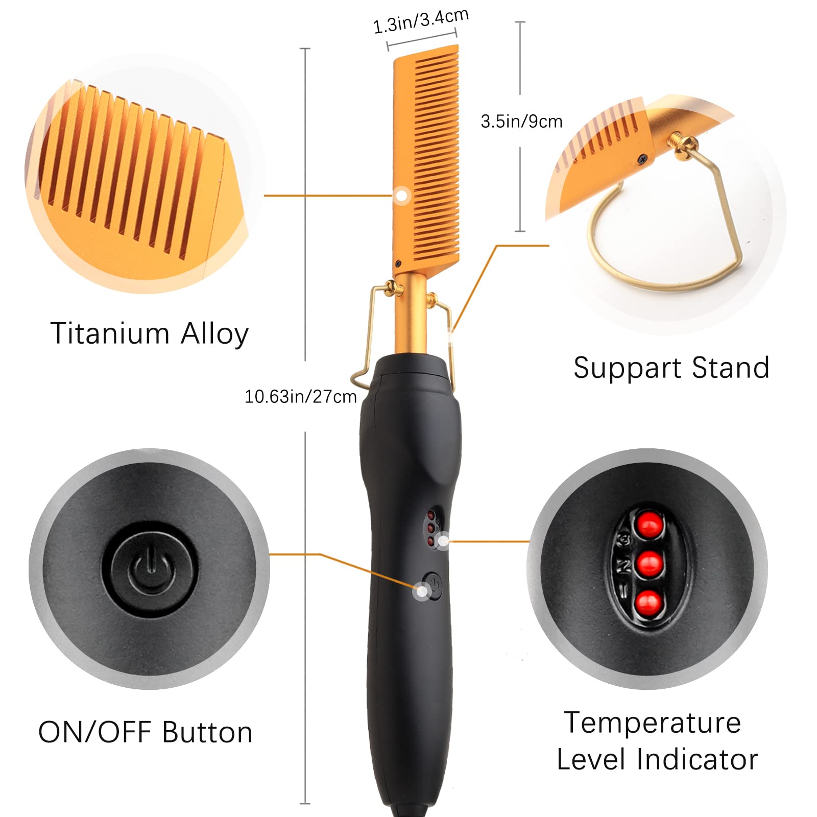 Hot Comb Electric Pressing Comb with Anti-Scald and Ceramic Plates - Versatile Hair Straightener, Curler, and Heated Brush for Beard Styling and Travel