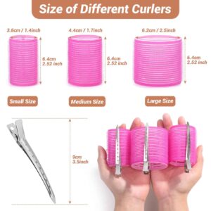 Self Grip Hair Rollers Curlers Set - 24 Pieces with 3 Sizes (4 Jumbo, 4 Large, 4 Medium) and 12 Clips for Volume on Long, Short, Thick, or Fine Hair