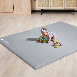 angelbliss baby playpen mat, 71"x 59"x 1.18" self-inflating play mat for babies and toddlers, roll up & waterproof foam crawling mat for floor, portable playmat for babies with travel bag grey