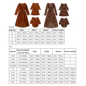 Mommy and Me Matching Dresses Floral Printed Split Ruffled Boho A-Line Long Dress V Neck and Round Neck Long Sleeve Casual Fall Winter Mom Daughter Matching Outfits Brown Leopard Medium