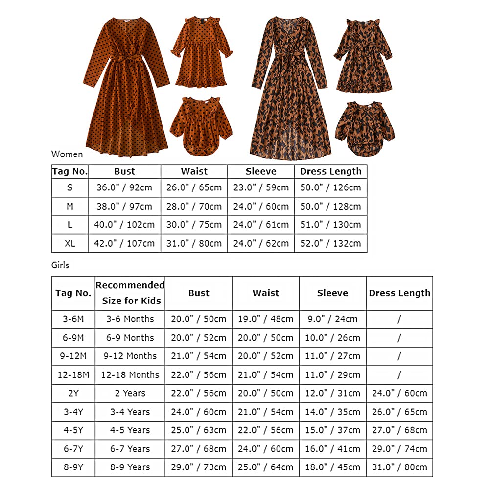 Mommy and Me Matching Dresses Floral Printed Split Ruffled Boho A-Line Long Dress V Neck and Round Neck Long Sleeve Casual Fall Winter Mom Daughter Matching Outfits Brown Leopard Medium