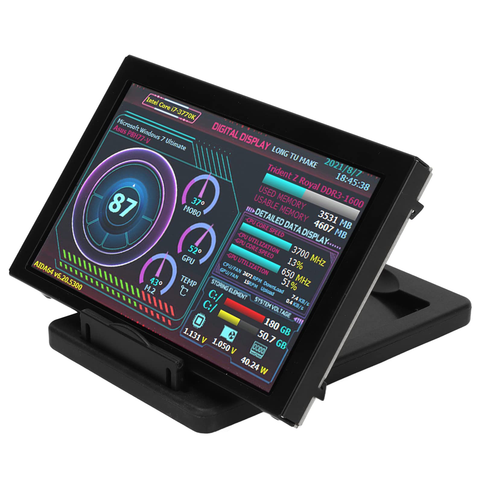 GOWENIC 5in Computer Temp Monitor, AIDA64 PC CPU Data Monitor, PC Sensor Panel Display, USB Mini Screen, PC Temperature Display for PC ARGB Computer Case Secondary Screen