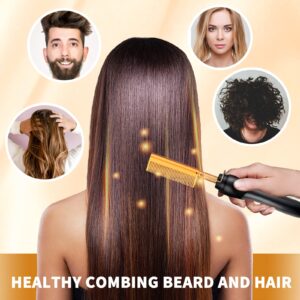 Hot Comb Electric Pressing Comb with Anti-Scald and Ceramic Plates - Versatile Hair Straightener, Curler, and Heated Brush for Beard Styling and Travel