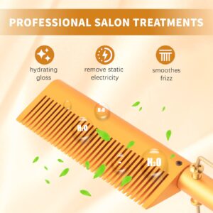 Hot Comb Electric Pressing Comb with Anti-Scald and Ceramic Plates - Versatile Hair Straightener, Curler, and Heated Brush for Beard Styling and Travel